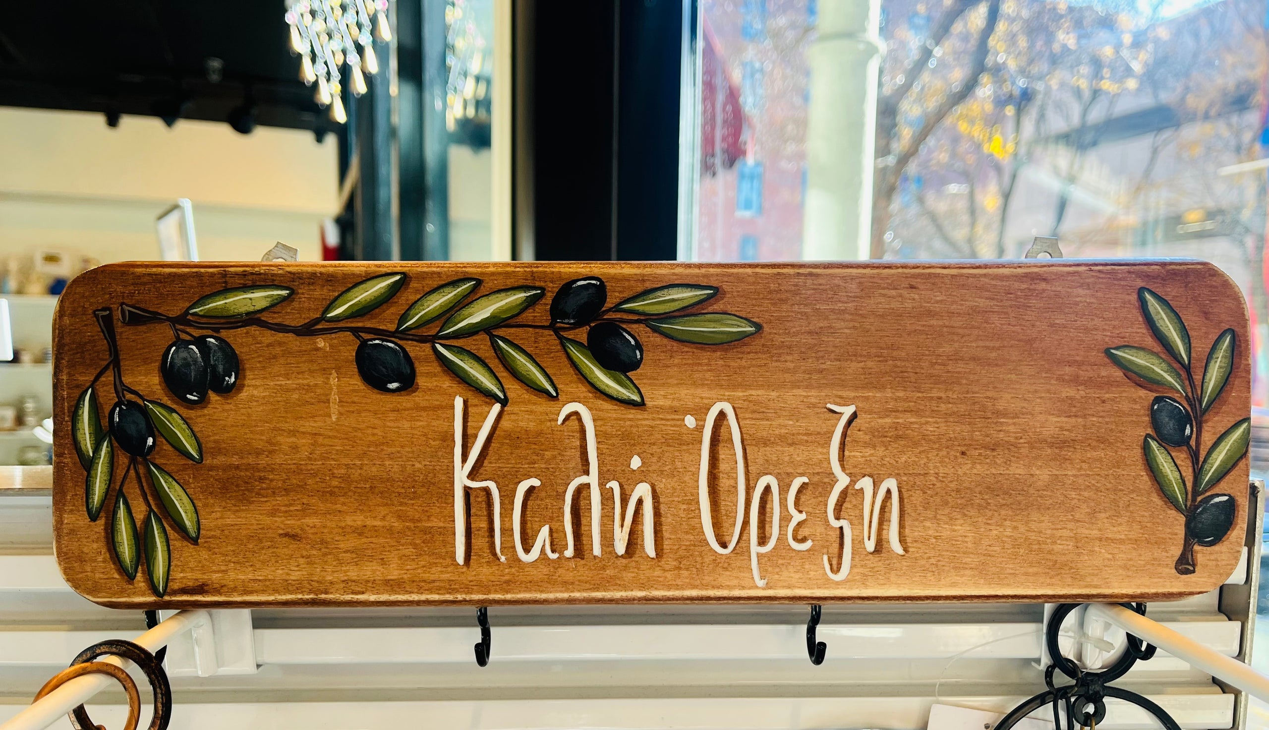 Wooden Hook signs - Olives | Taste & Art of Greece