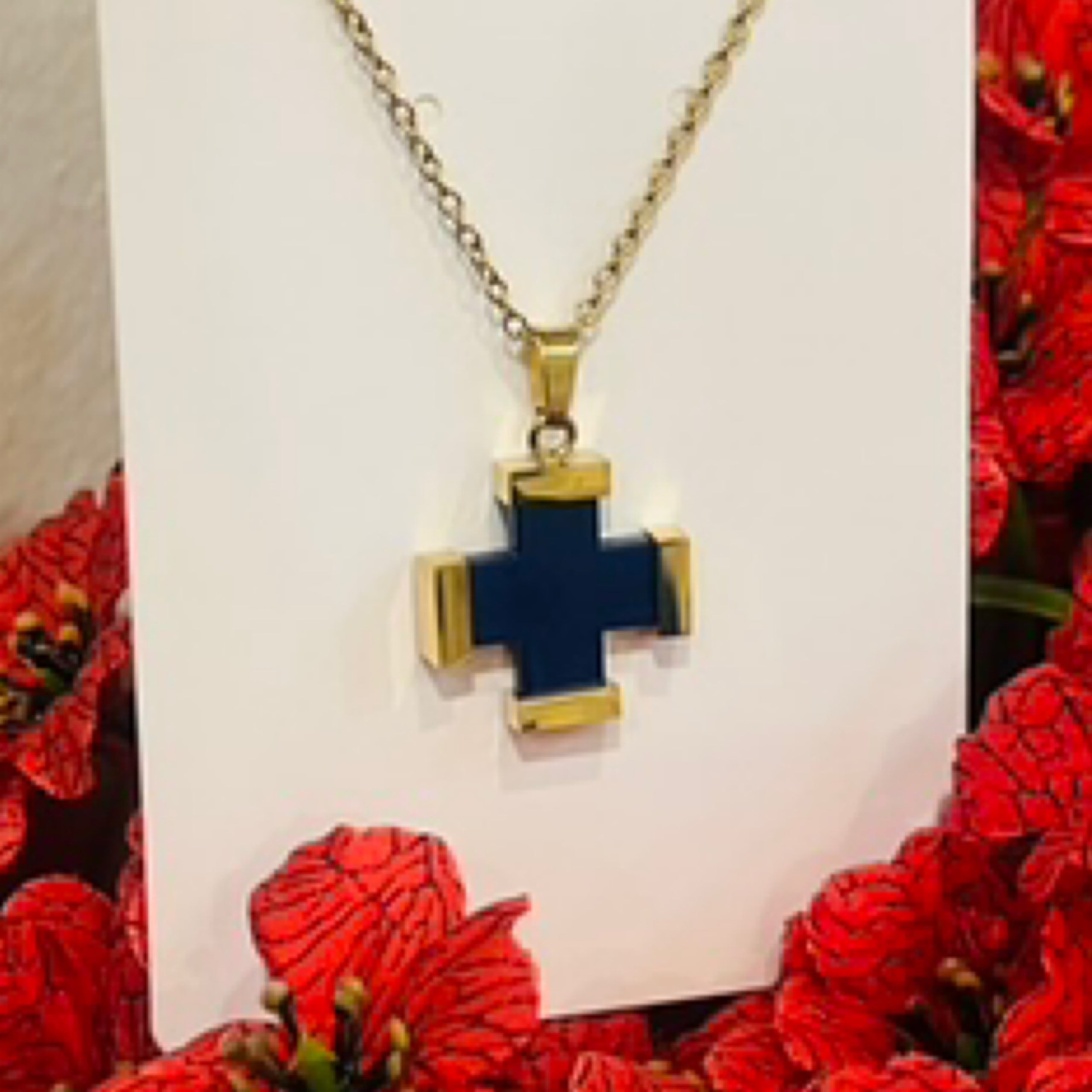 Dark Blue “Ellas” Cross Necklace- Gold Style | Taste & Art of Greece