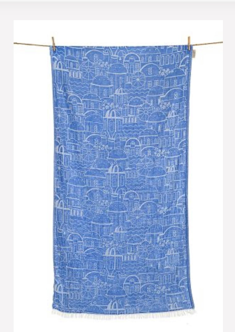 Beach Towel/Throw - Ekklisia in Parliament Blue | Taste & Art of Greece